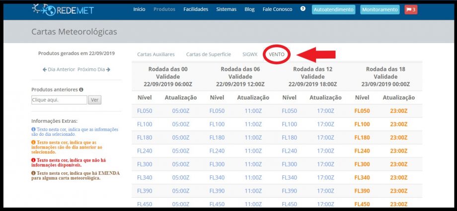 Produtos da REDEMET: Cartas de Ventos. – Central de Ajuda DECEA