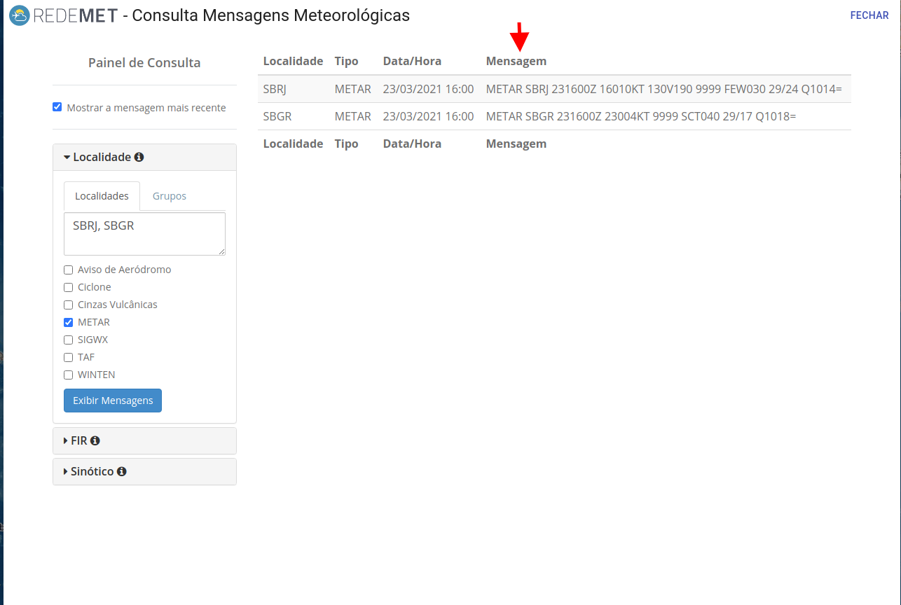 Quais os procedimentos para consultar um METAR na REDEMET? – Central de ...